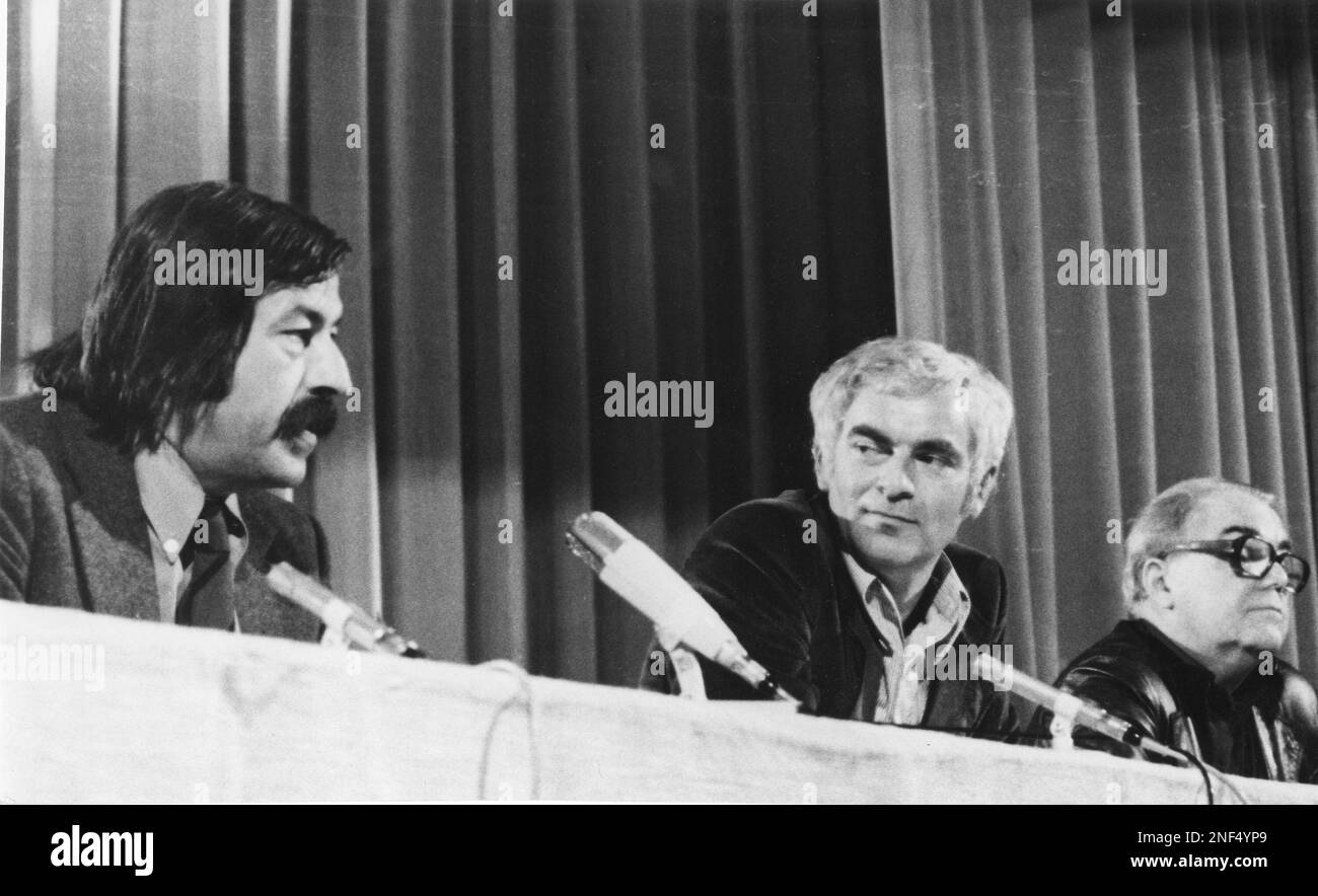 Swiss writers Adolf Muschg, center, and Max Frisch, right, and German ...
