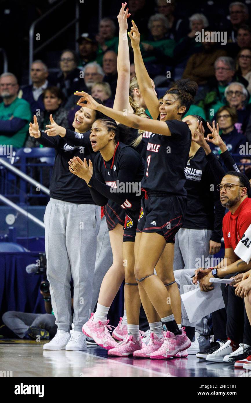 February 16, 2023: Louisville bench players react to made three pointer ...