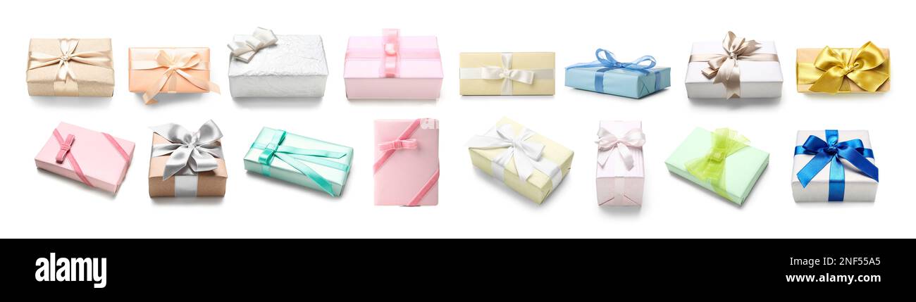 Set of many different gifts isolated on white Stock Photo - Alamy