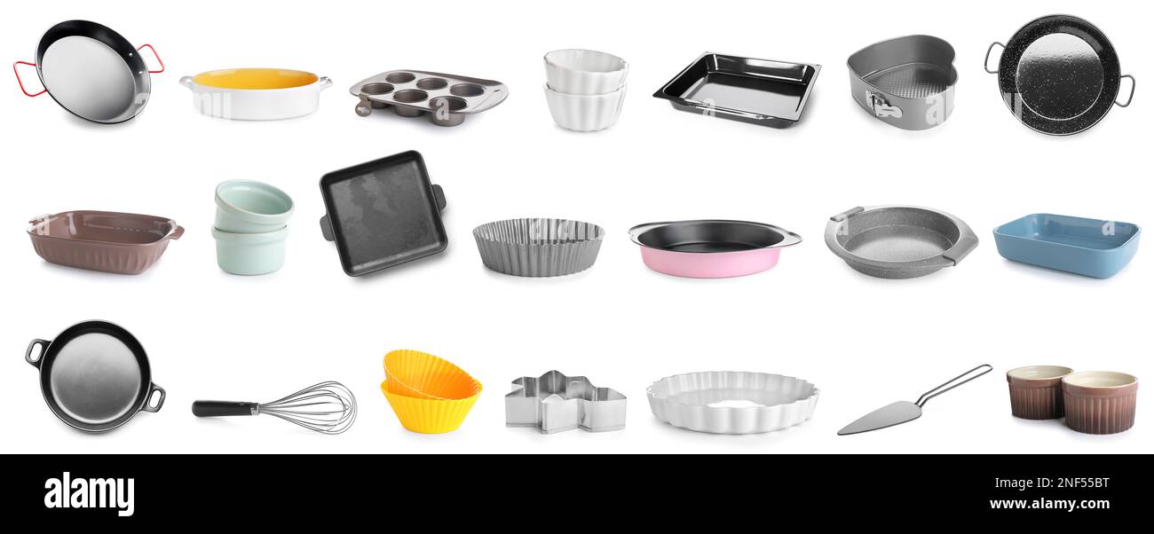 Collage of baking utensils on white background Stock Photo - Alamy