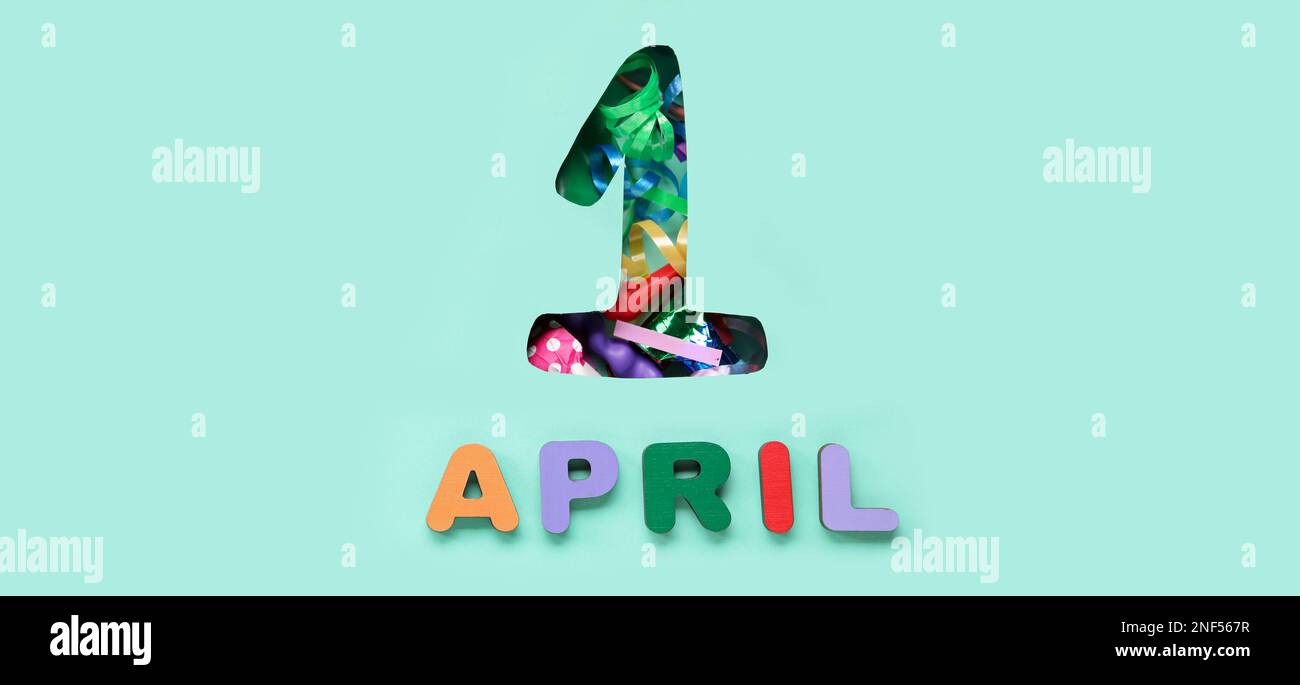 Composition with date of April Fools Day on turquoise background Stock ...
