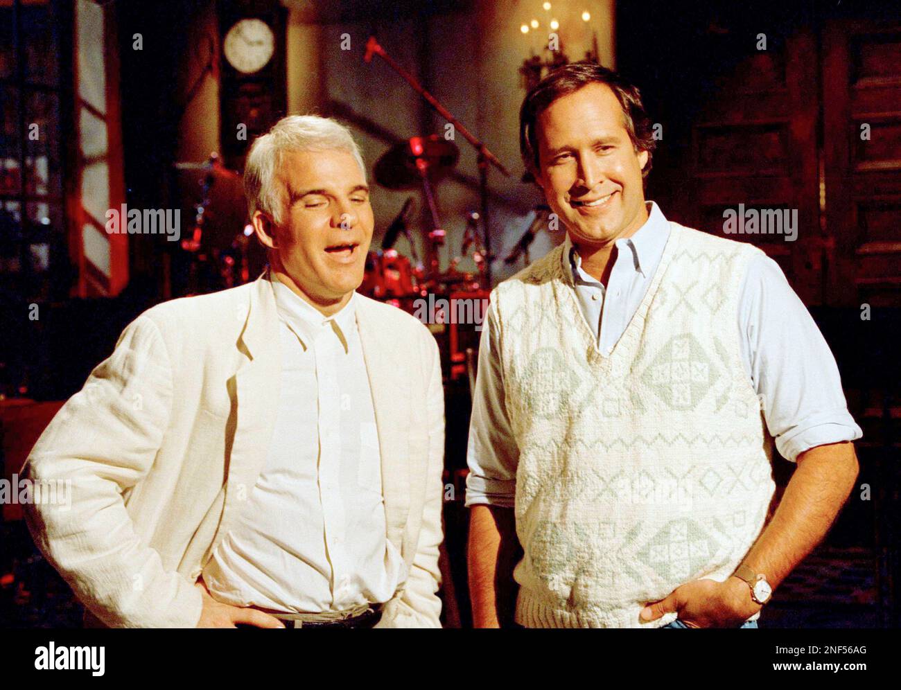 Comedians Steve Martin, left, and Chevy Chase are shown on the set of ...