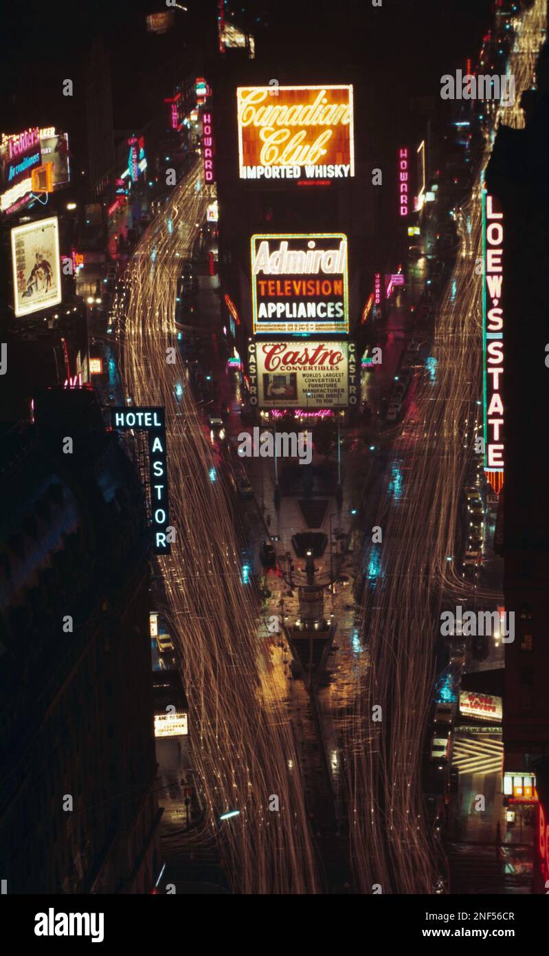 A 1967 view of Times Square, New York City, made from the Allied Chemical Building at the ...
