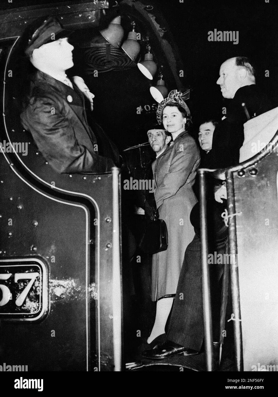 Princess Elizabeth of England, visiting the locomotive works at Swindon ...