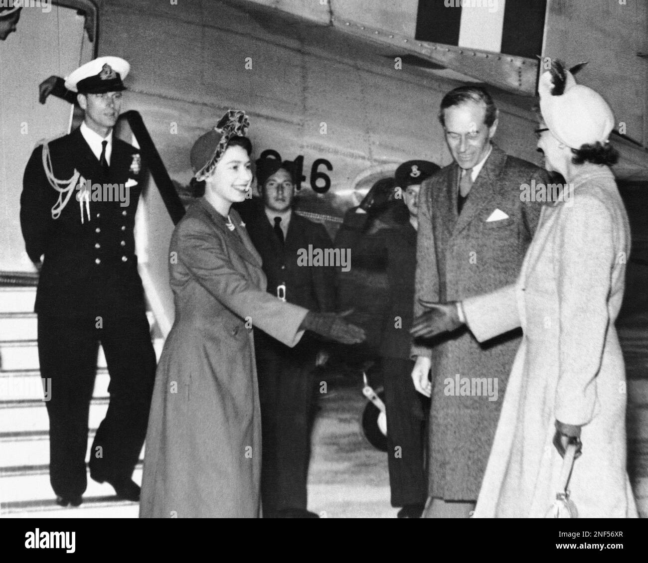Princess Elizabeth of England (2nd from left) arrives at Malta on March ...