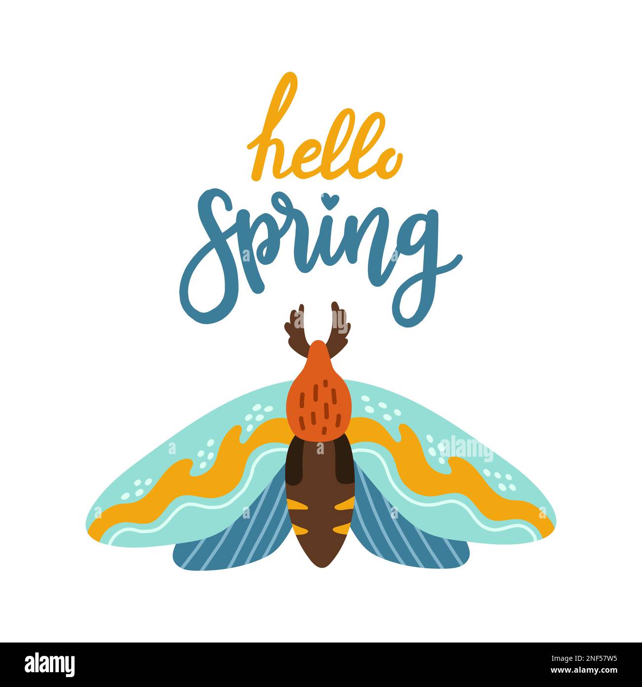 Hello Spring hand drawn flat vector illustration. Lettering spring ...