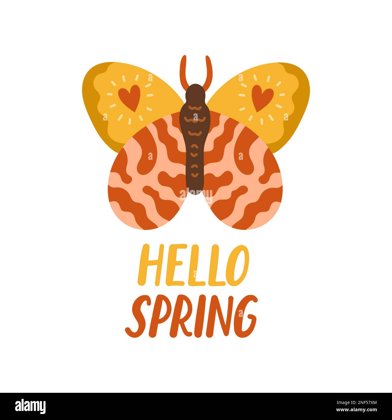 Hello Spring hand drawn flat vector illustration. Lettering spring ...