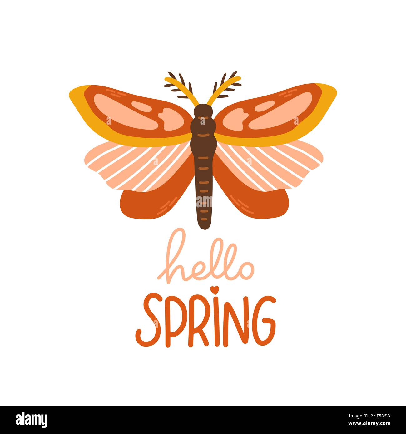 Hello Spring hand drawn flat vector illustration. Lettering spring ...