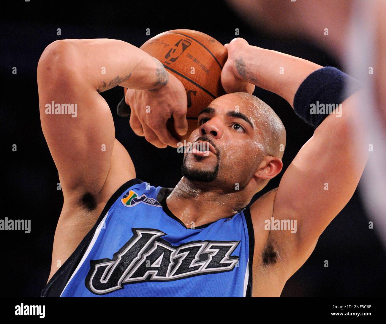 Utah Jazz forward Carlos Boozer shoots a free throw during the second ...