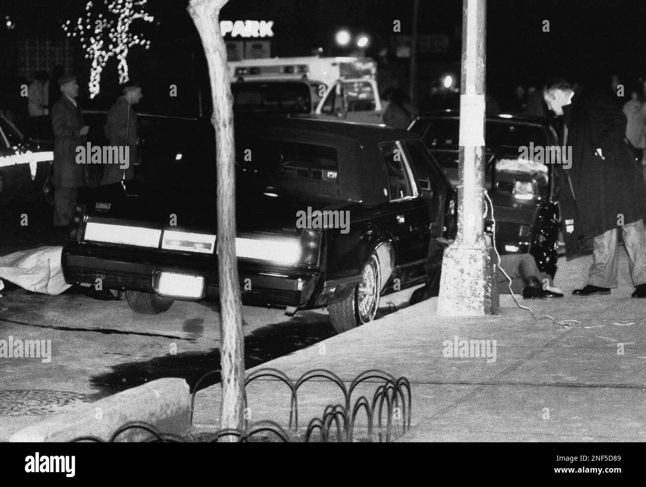 Warning: Graphic Content. The bodies of reputed Mafia boss Paul Castellano, right, (next to pole ...