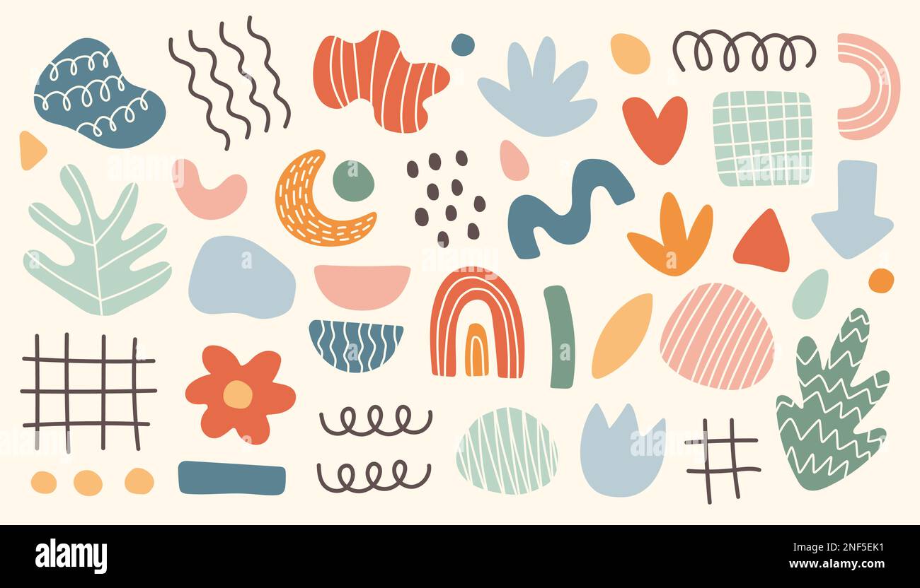 Abstract hand drawn set various shapes and doodle objects. Abstract ...