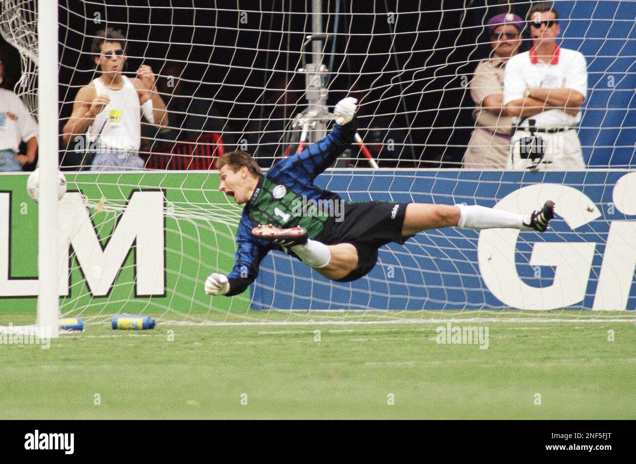 German goalkeeper Bodo Illgner stretches in vain as he allows Iordan ...