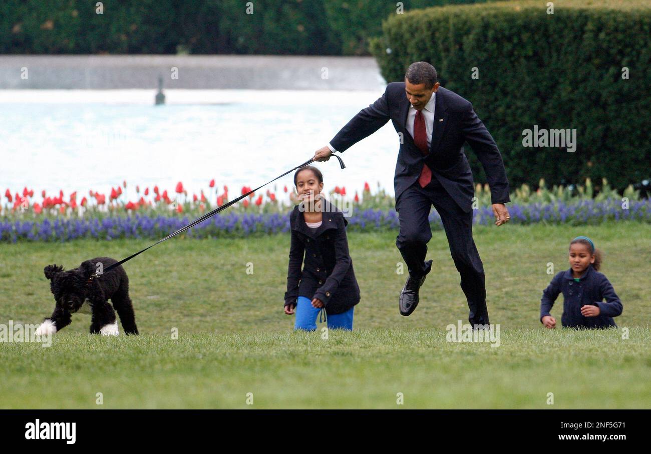 President Barack Obama is almost jerked off his feet as he shows off ...