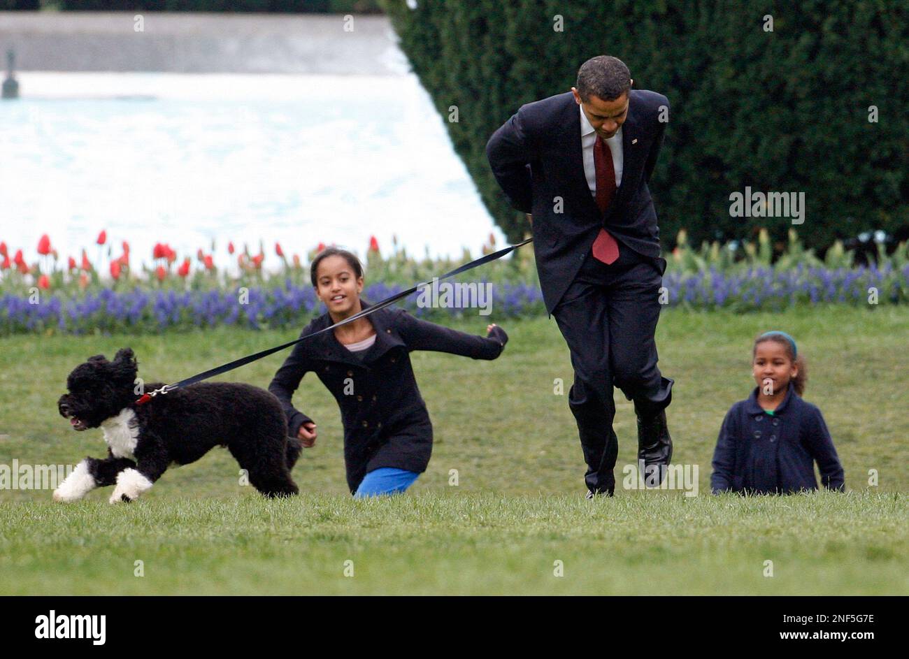 President Barack Obama is almost jerked off his feet as he shows off ...