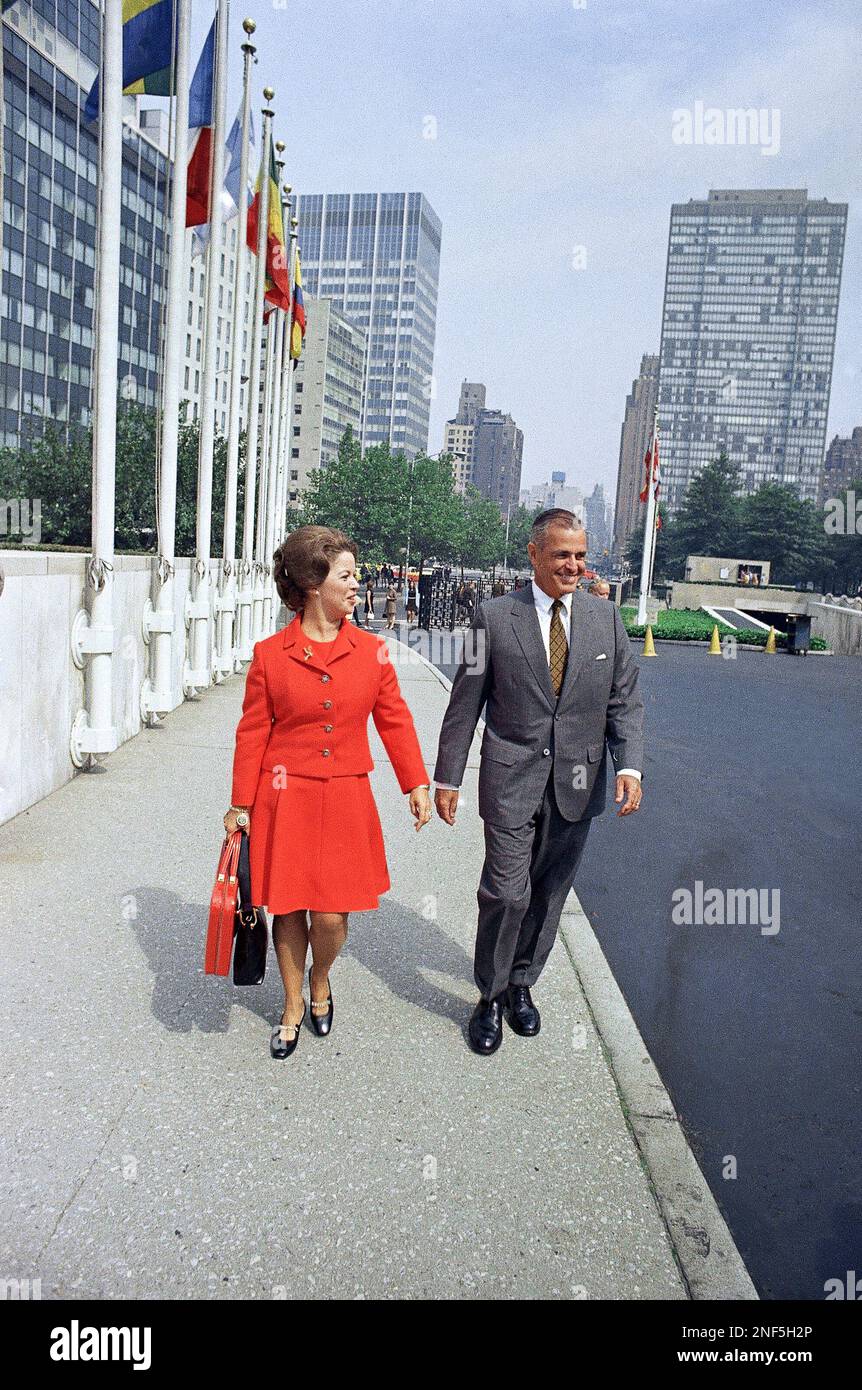 Shirley Temple Black shown as they leave UN Mission to UN and walk ...