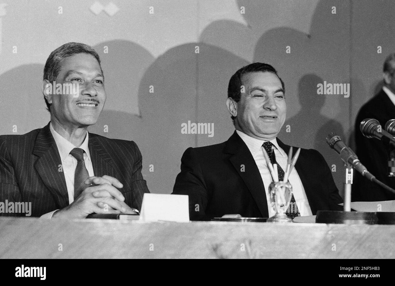 Egyptian President Hosni Mubarak and Prime Minister Ali Lutfy, during ...