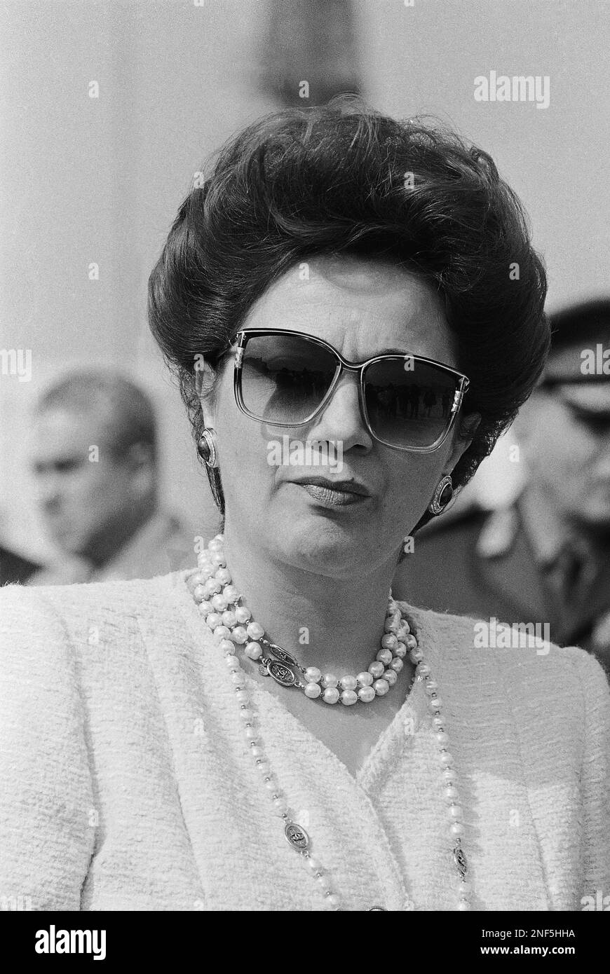 Suzanne Mubarak wife of Egyptian President Hosni Mubarak standing ...
