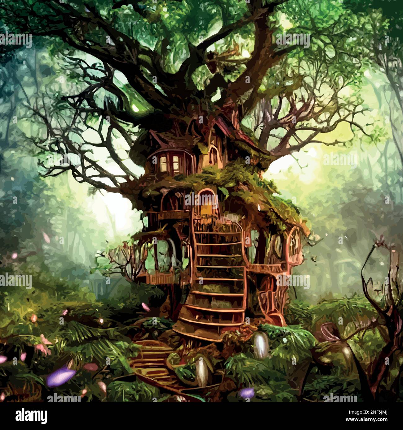 Tree grass manor house Stock Vector Images - Alamy