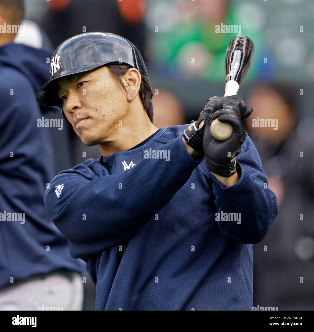 New York Yankees' Hideki Matsui swings the bat during warm ups before ...