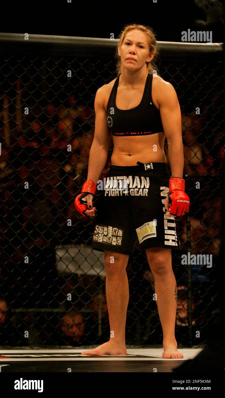 Cris "Cyborg" Santos shown before fighting Hitomi Akano during a ...