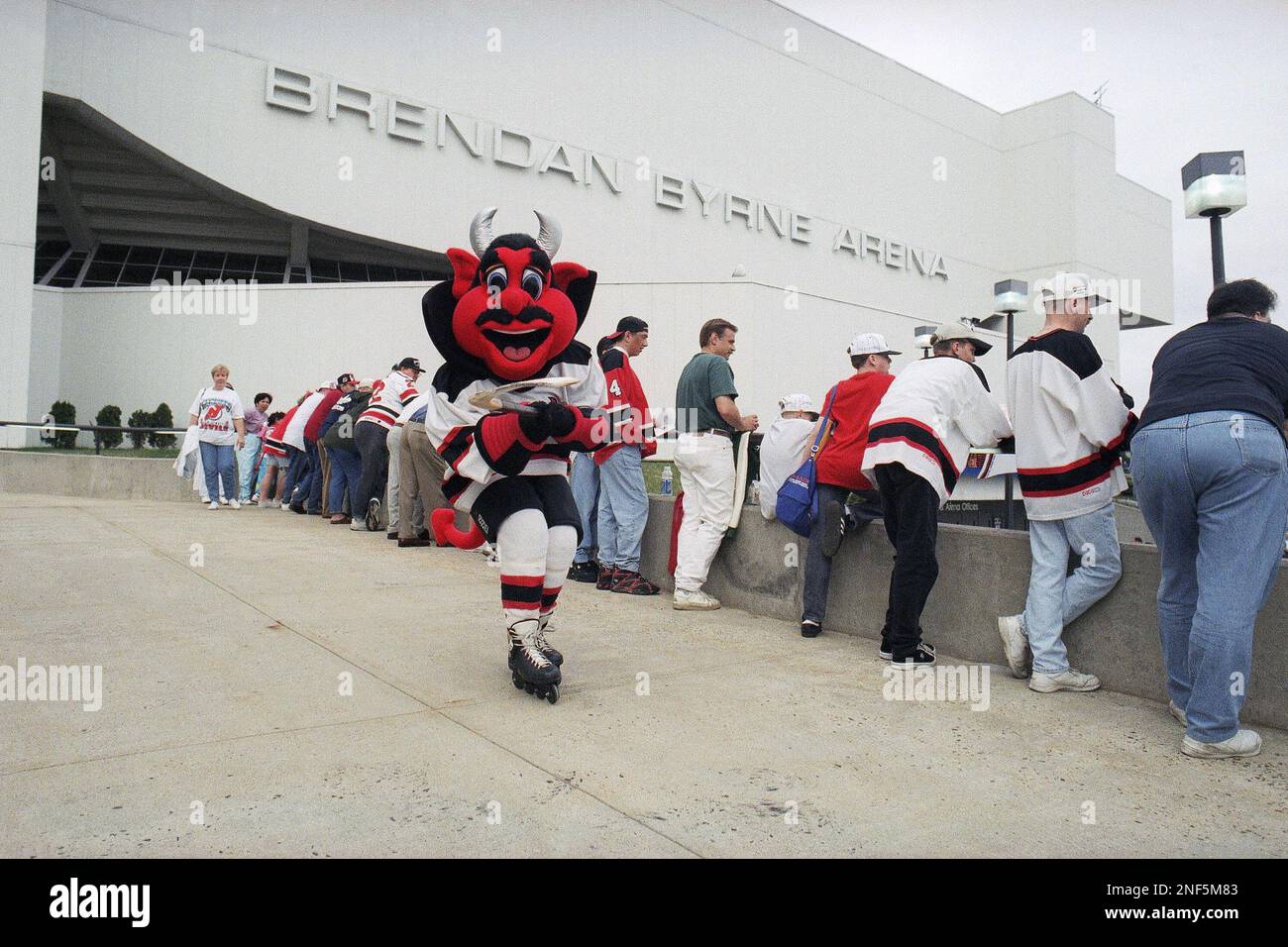 This New Jersey Devils mascot rollerblades outside the Brendan Byrne ...