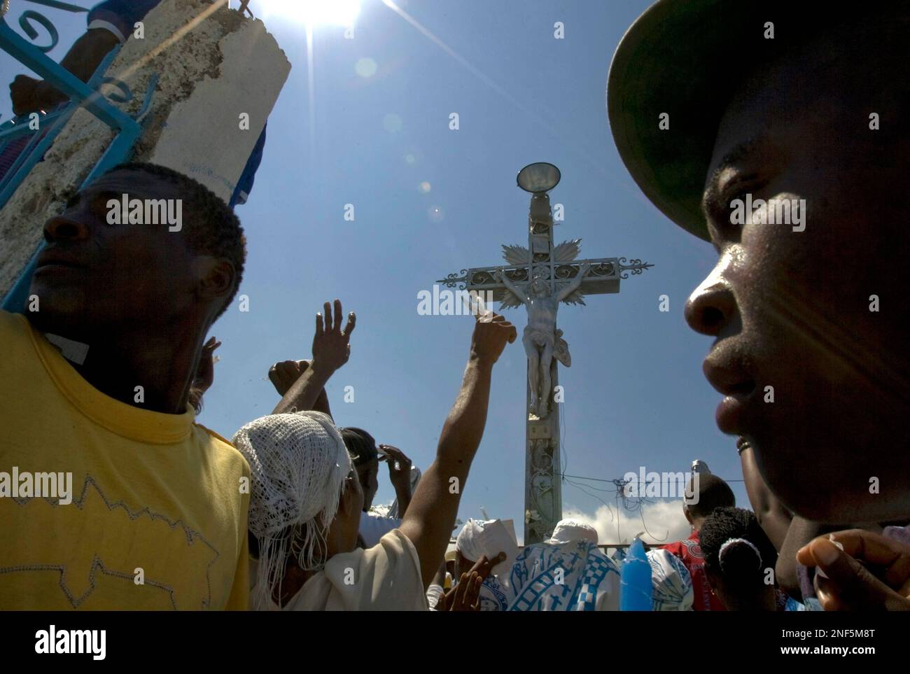 Faithful take part in a procession during Holy Week in Ganthier, Haiti ...