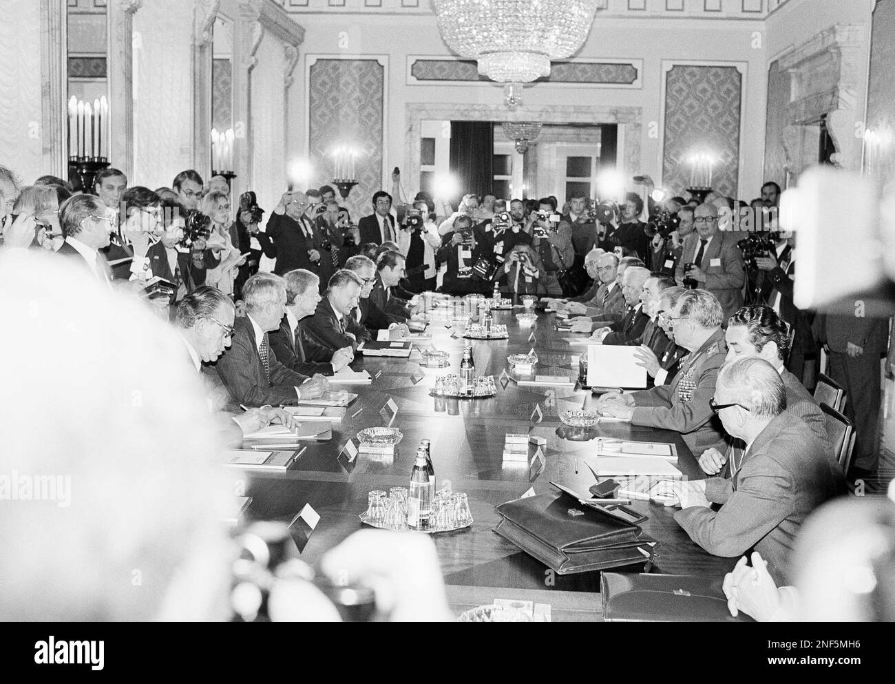 View over the conference table inside the Soviet Embassy shows at the ...