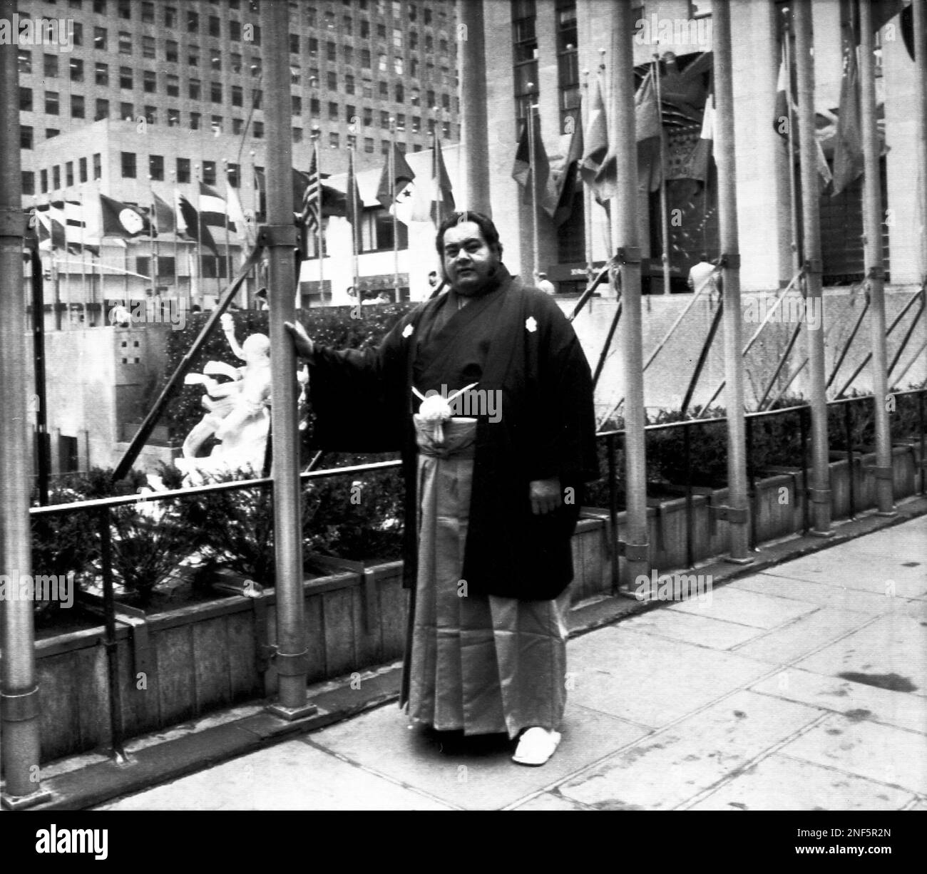 Sumo wrestler Azumazeki (Jesse James Wailani Kuhaulua in Hawaii), takes ...