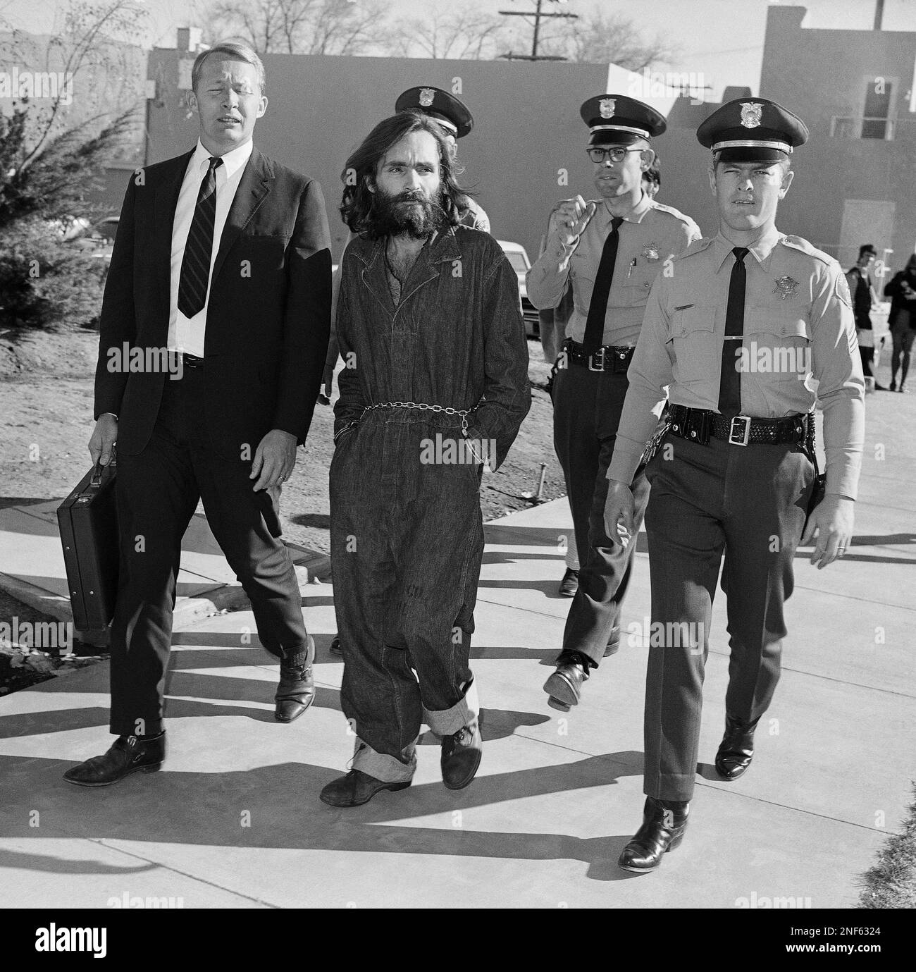 Charles Manson is shown en route to court in Independence, Calif., Dec ...