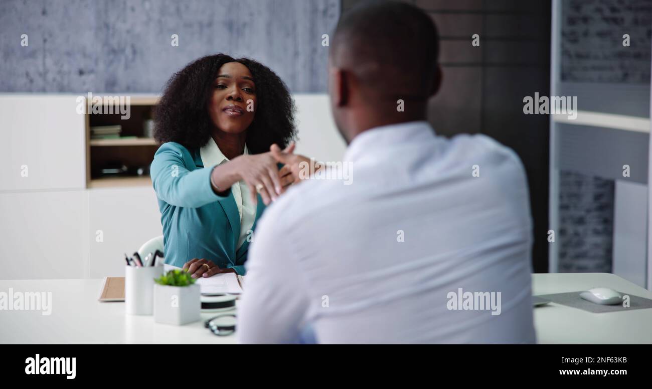 Staffing Interview In Office. Law Recruiter Meeting Handshake Stock ...