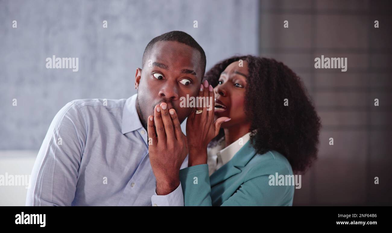 Whisper Business Secret Into Ear. Coworkers Gossiping Stock Photo - Alamy