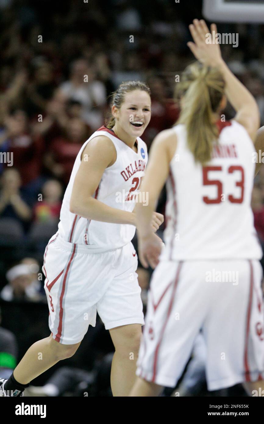Oklahoma's Whitney Hand (25) and Oklahoma's Jenny Vining (53) during a ...