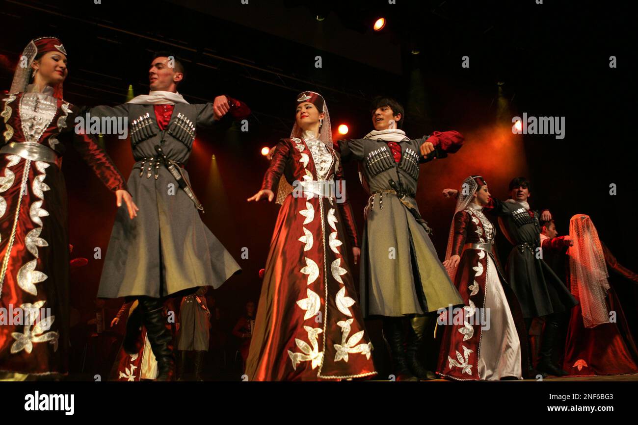 A Circassian folklore troupe perform at a concert in Amman, Jordan on ...