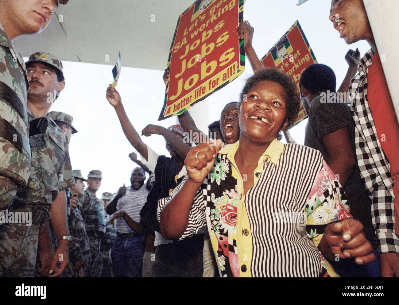 African National Congress (ANC) supporters chant and shout slogans ...