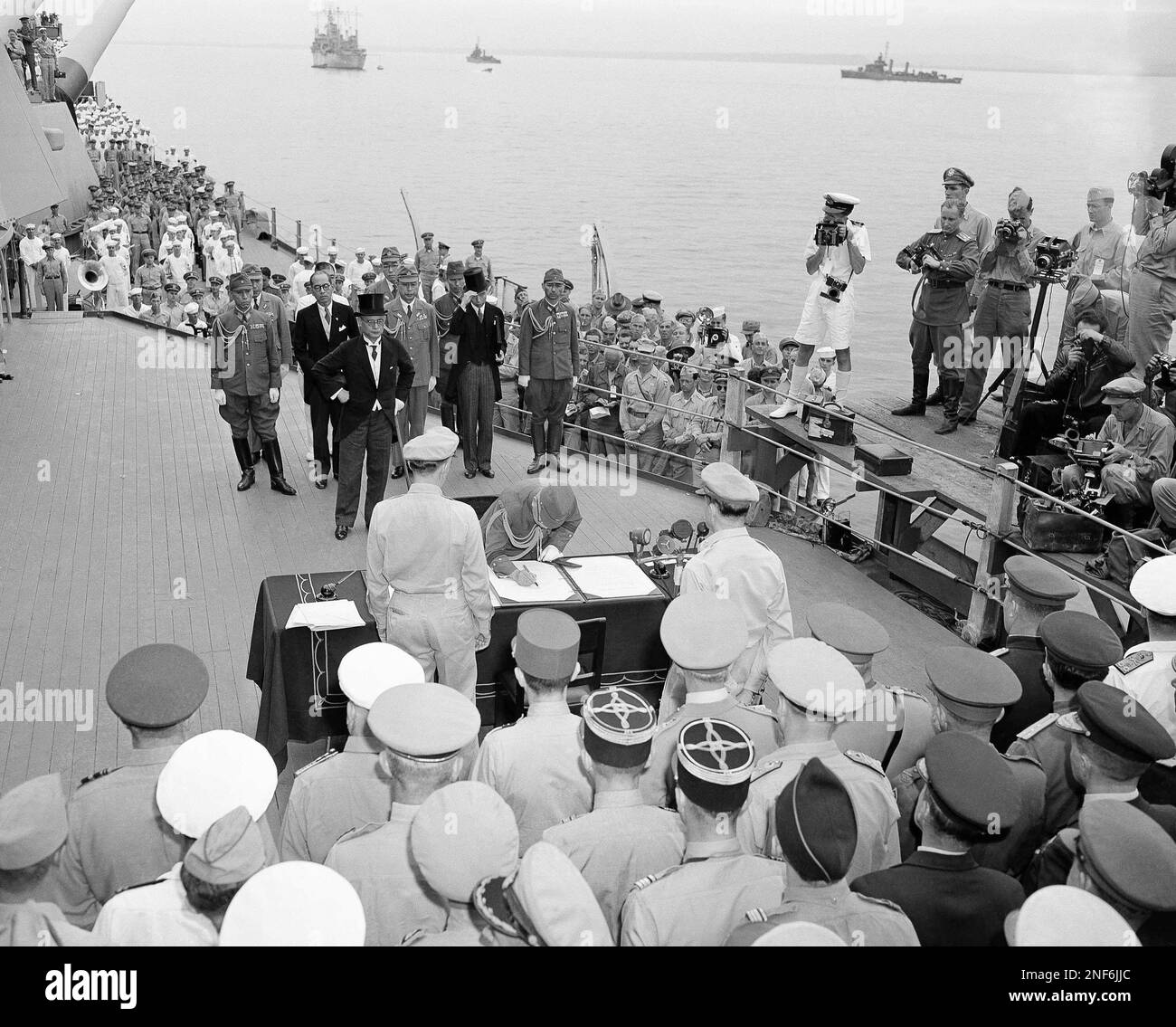 This is the scene aboard the battleship Missouri as the Japanese ...