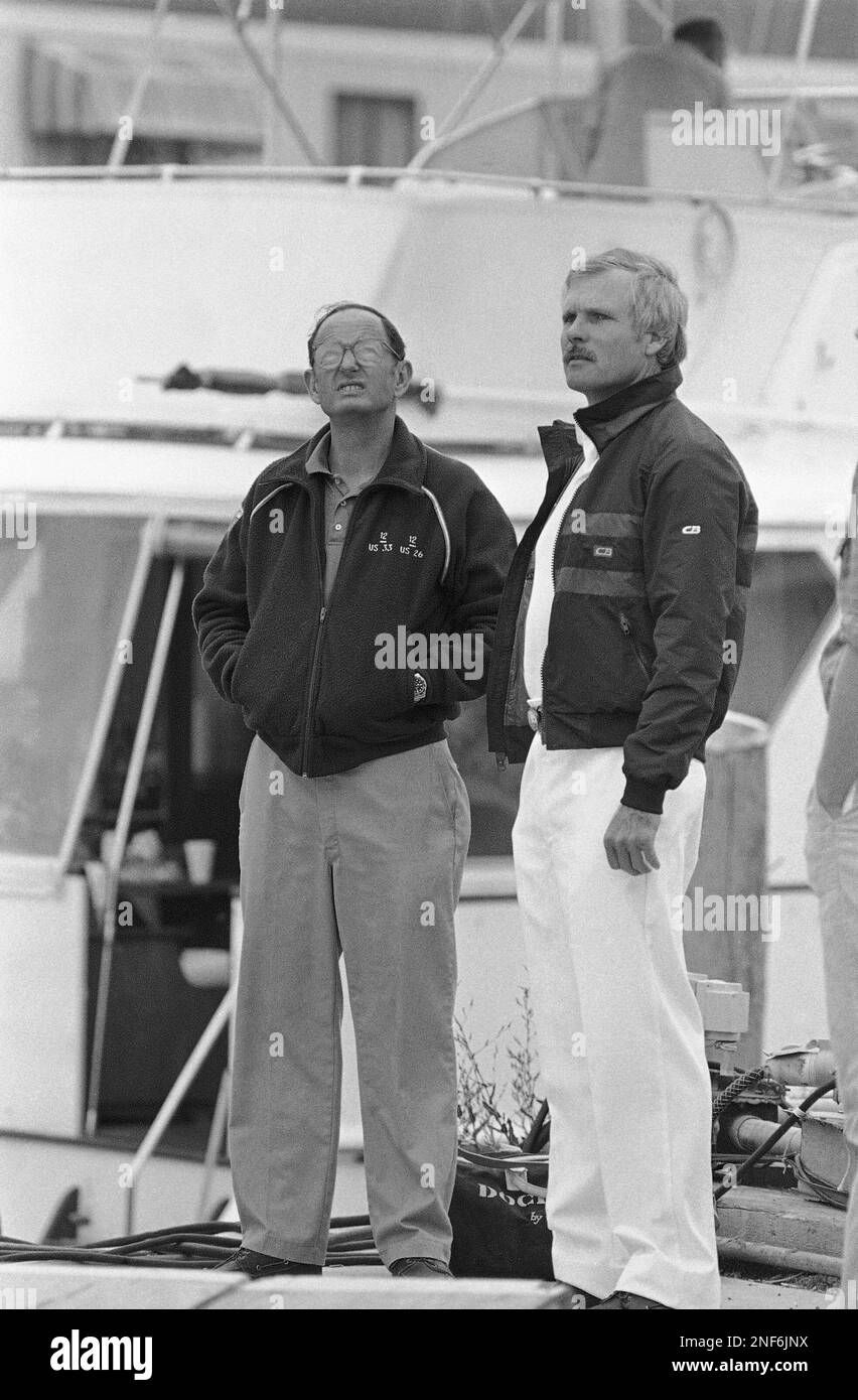 Ted Turner, right, former skipper of the American 12-meter yacht ...