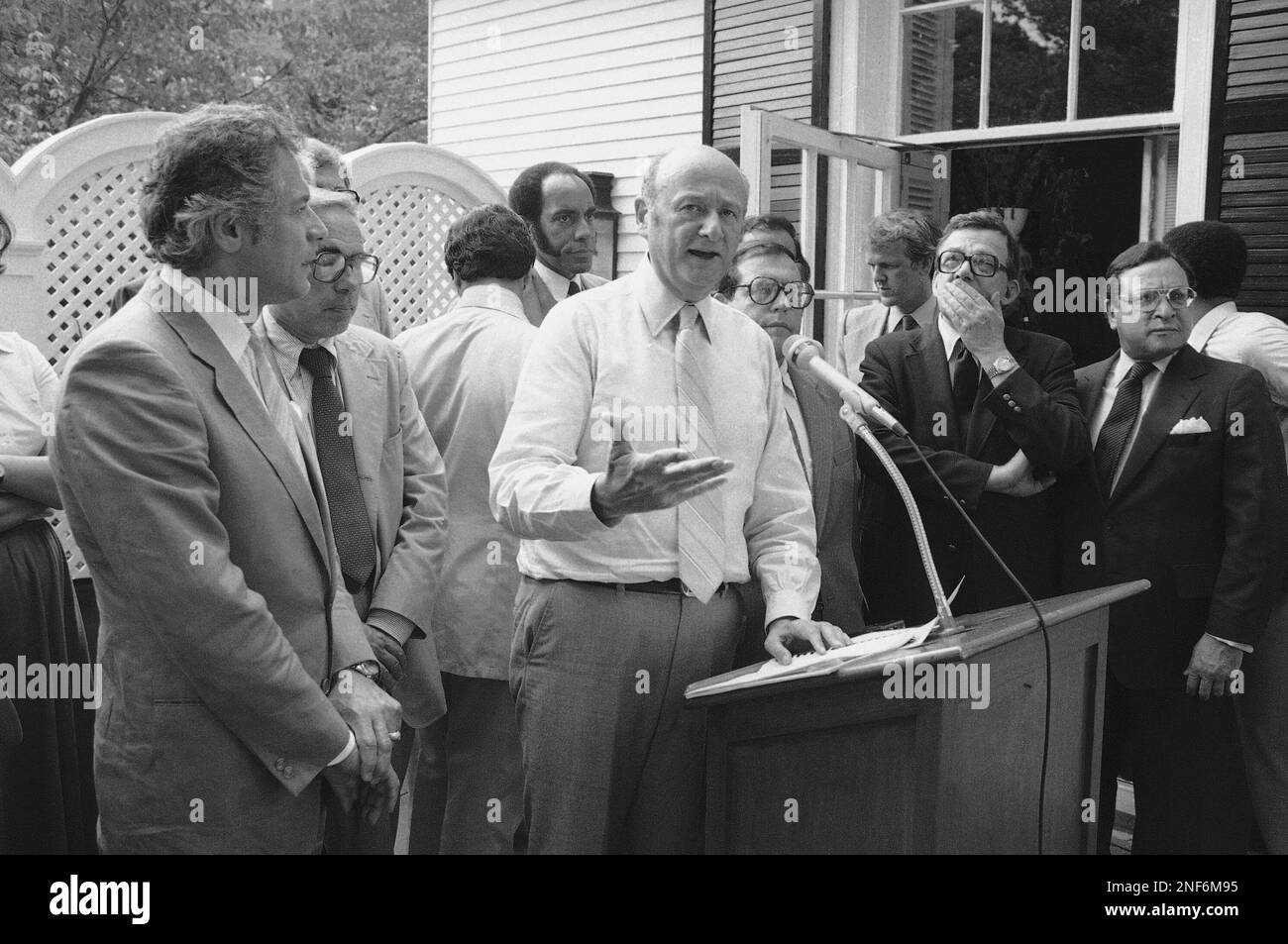 New York's Mayor Edward I. Koch addresses the press as Syracuse, N.Y ...
