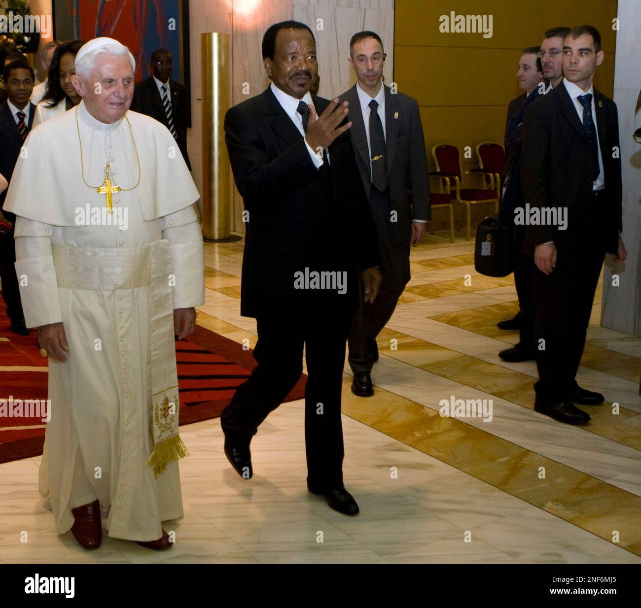 Pope Benedict XVI, left, seen with Cameroon's President Paul Biya ...