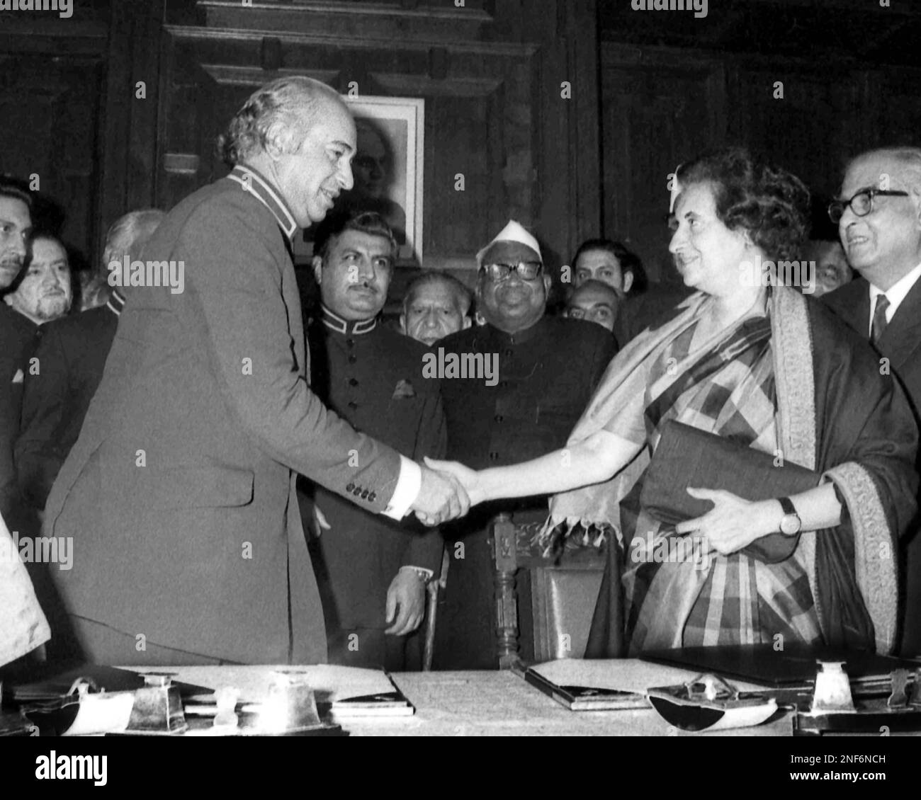 Indian Prime Minister Indira Gandhi, right, and President of Pakistan ...