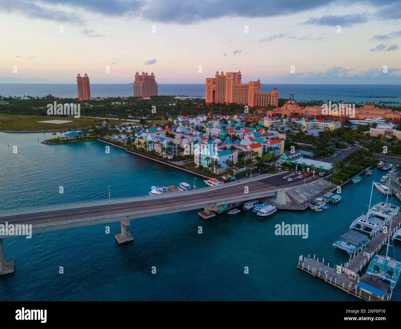 Harborside Villas aerial view at sunset with Atlantis Hotel at the ...