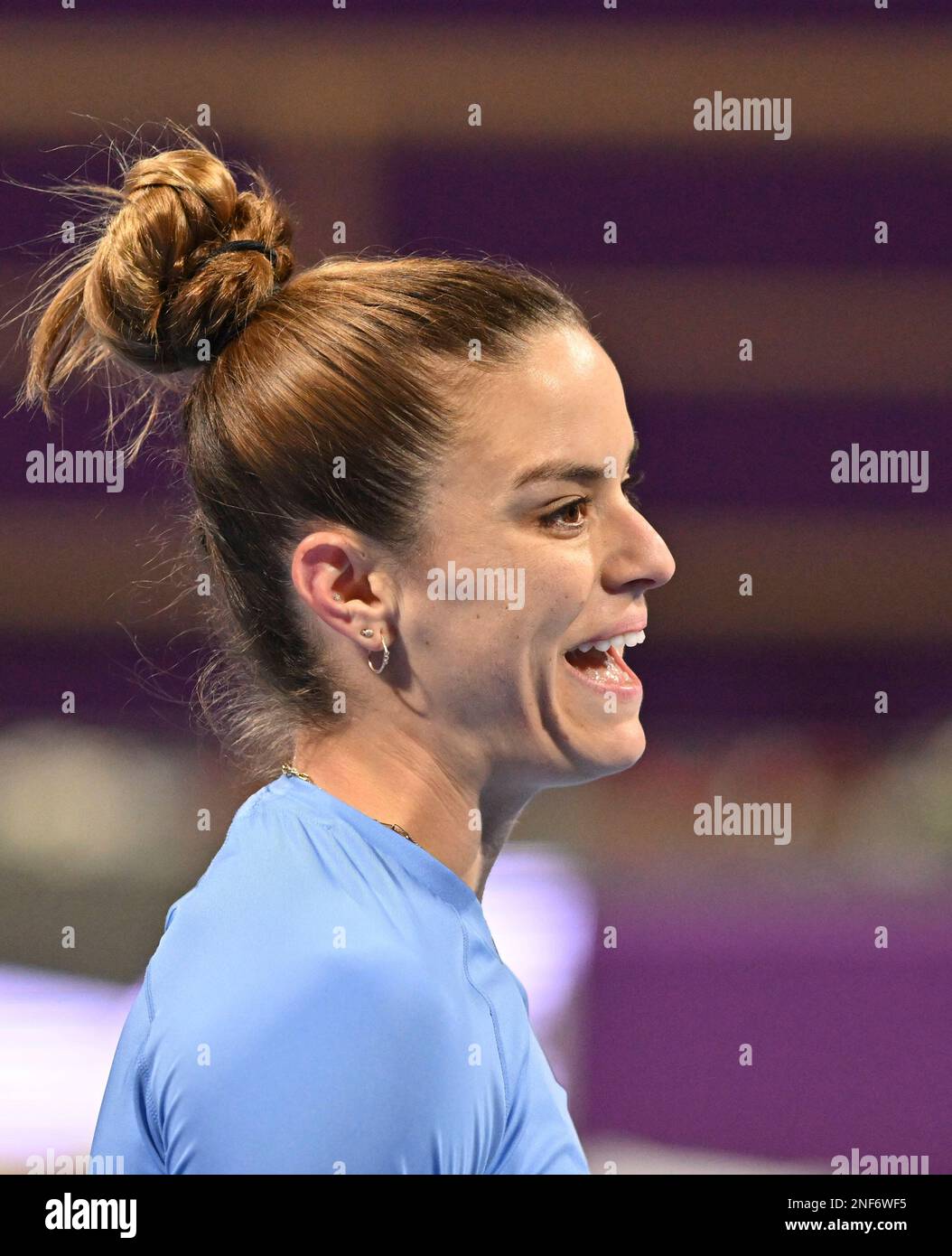 Doha, Qatar. 16th Feb, 2023. Maria Sakkari of Greece reacts during the ...