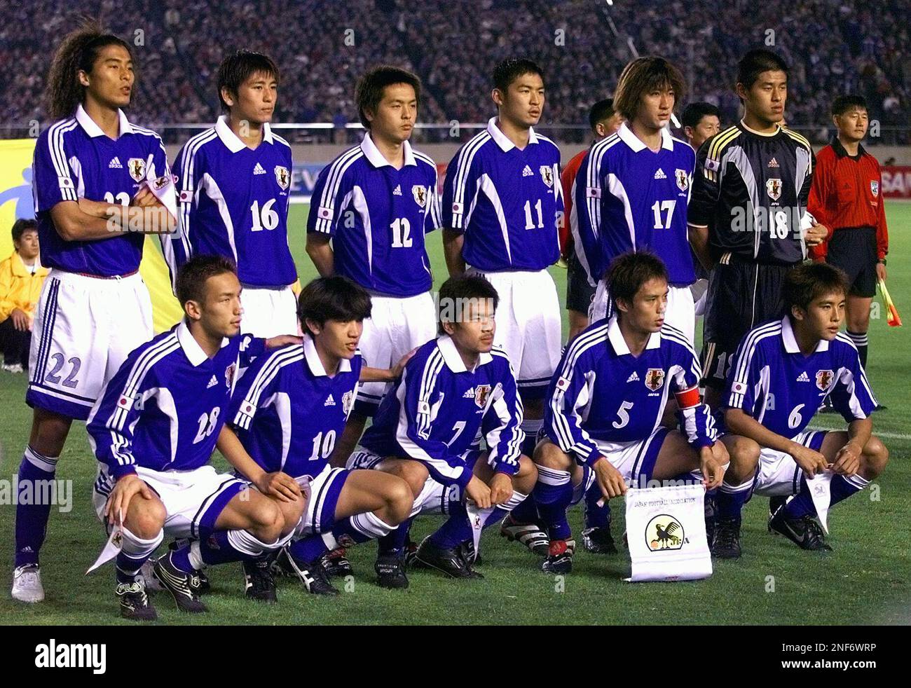 Japan's national soccer team member pose for a group photo prior to ...