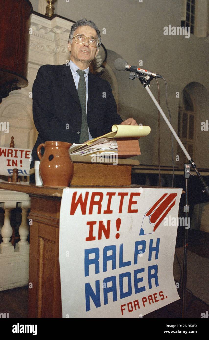 Activist Ralph Nader asks for support for his presidential campaign at ...