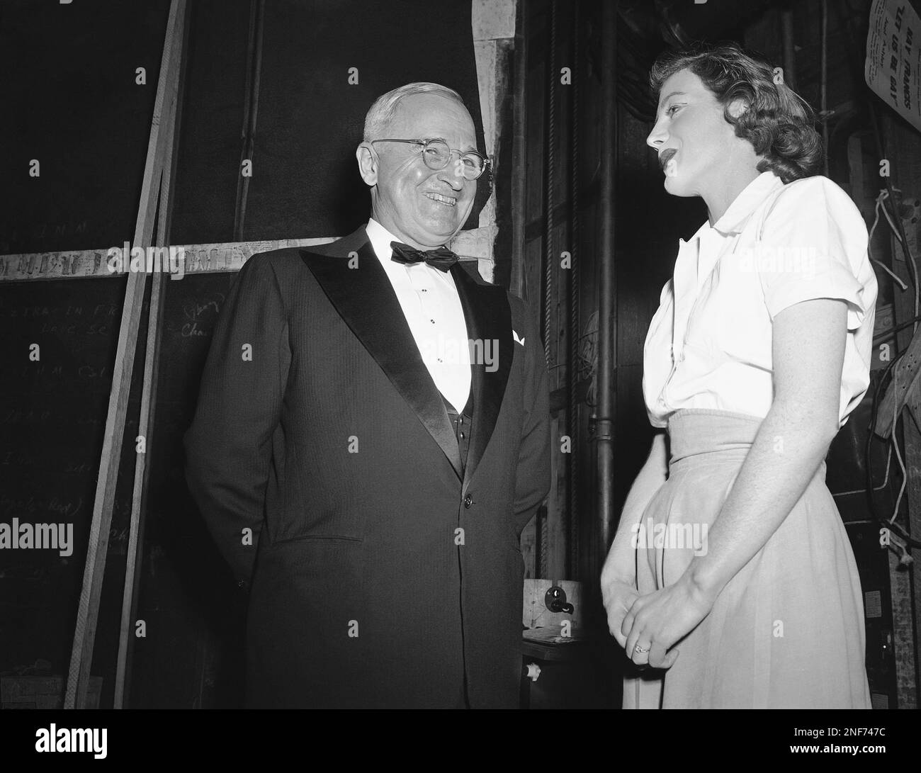 President Harry Truman poses with actress Sarah Churchill, daughter of ...