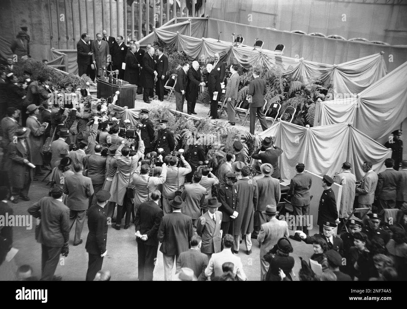 President Harry Truman (hat in hand) and Soviet Foreign Minister Andrei ...