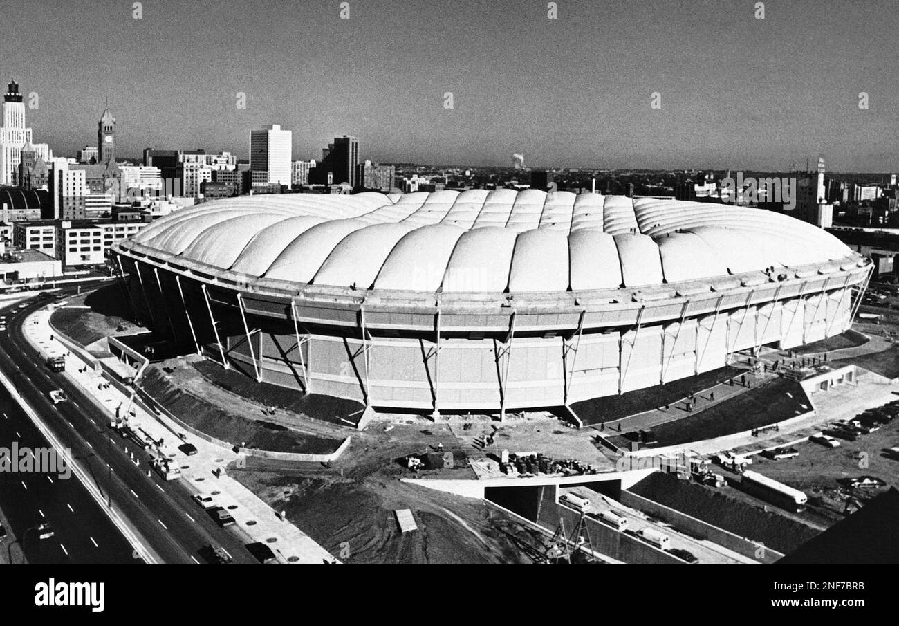 The Hubert H. Humphrey Metrodome is shown about halfway along in the ...