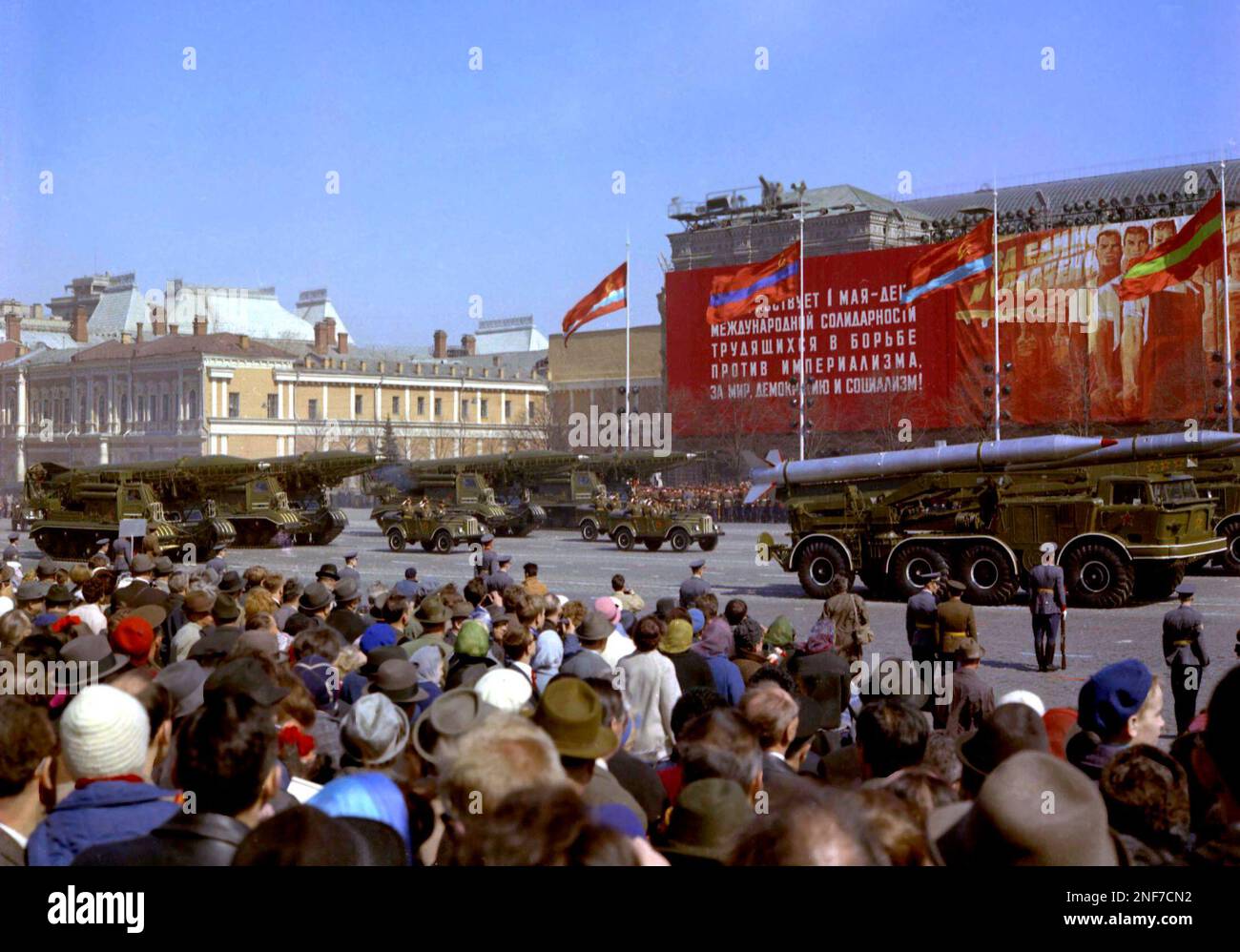 Military tanks carrying missiles drive through Red Square in Moscow ...