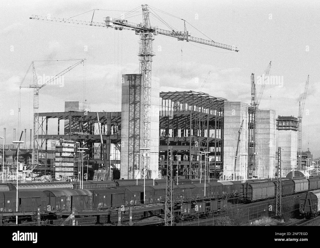 Cranes are pictured at the construction site building a new production ...