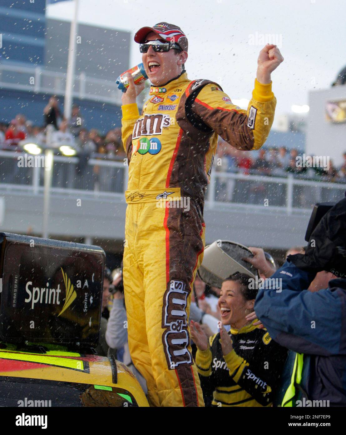 NASCAR driver Kyle Busch celebrates after winning the NASCAR Sprint Cup ...