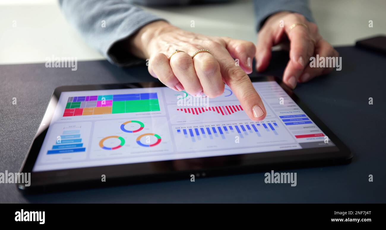 Investor KPI Analytics Graph. Hand Pointing At Data Stock Photo - Alamy